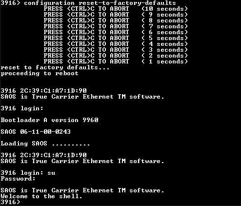 Ciena 3916 Series Service Delivery Switch 170-3916-904, Factory Reset ...